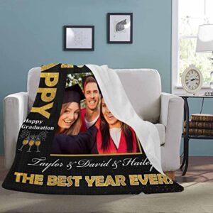 Artsadd Custom Graduation Blanket Blanket with Photos Text-Personalized Graduation Gifts 2023-Black Funny Photo Blanket Summer Blanket for College High School Graduation Gifts-50 x60 Inch