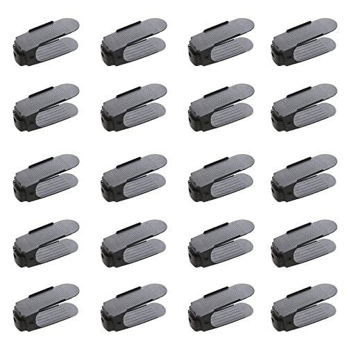 iFCOW Shoe Slots Organizer, 20 Pack Adjustable Double Deck Shoe Stacker Space Saver Shoe Slots Organizer