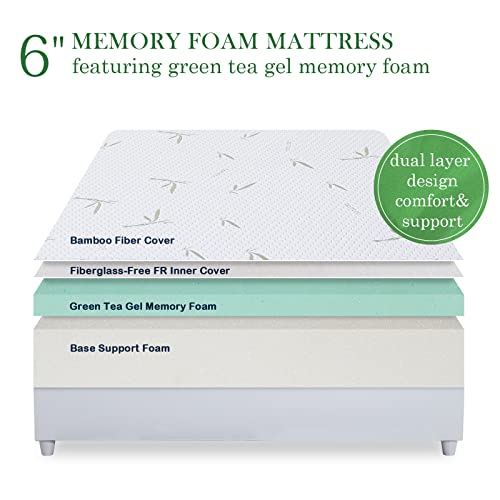 Vyfipt 6 Inch Full Mattress for Kids,Green Tea Gel Memory Foam Mattress with Breathable Bamboo Cover,Full Size Medium Firm Matress Bed in a Box,CertiPUR-US Certified,Made in USA