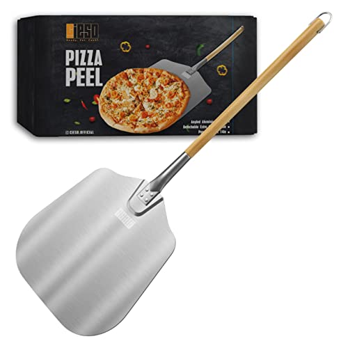 Cieso Pizza Peel - 12 x 14 Inch Aluminium Blade with Detachable 15.5 Inch Wood Handle - Pizza Peel 12 inch for Home and Commercial Use - eBook Included