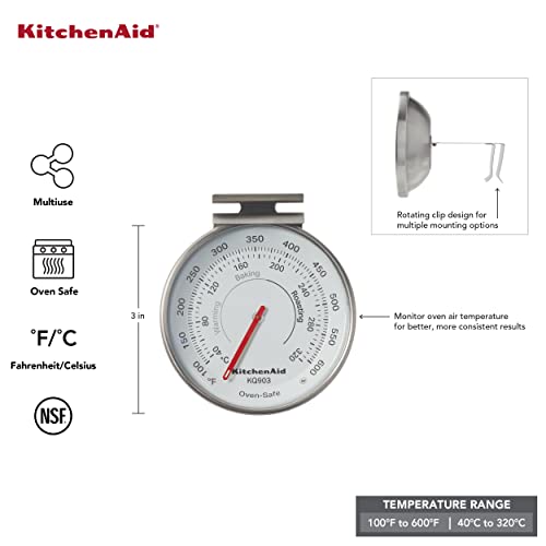 KitchenAid KQ903 3-in Dial Oven/Appliance Thermometer, TEMPERATURE RANGE: 100F to 600F, Stainless Steel