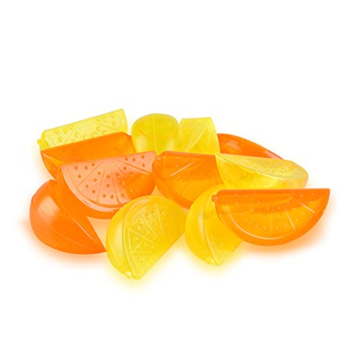 SHENGQIPC Reusable Freezable Plastic Ice Cubes, 60 Pack Cute Fruit Shaped Dry Ice Cubes for Restaurants, Bars and Family Use (Orange, Lemon)