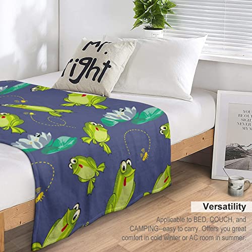 Frog in Lotus Pond Throw Blanket for Couch Bed Flannel Lap Blanket Lightweight Cozy Plush Blanket for All Seasons 50"x70"