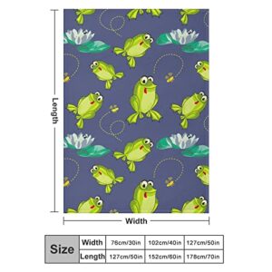 Frog in Lotus Pond Throw Blanket for Couch Bed Flannel Lap Blanket Lightweight Cozy Plush Blanket for All Seasons 50"x70"