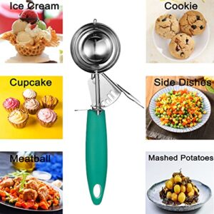 JUNADAEL J Portion Scoop, 2.75 OZ Disher Scoop, 16 Cookie Scoop, 5.5 Tbsp Cookie Dough Scoop, Green Handle, for Portion Control, Cookie Dough, Cupcake Batter, Ice Cream