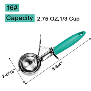 JUNADAEL J Portion Scoop, 2.75 OZ Disher Scoop, 16 Cookie Scoop, 5.5 Tbsp Cookie Dough Scoop, Green Handle, for Portion Control, Cookie Dough, Cupcake Batter, Ice Cream