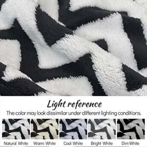 Ailemei Sherpa Fleece Throw Blanket with Creative Embroidered Words Patch, Reversible Fuzzy Soft Fluffy Bed Blankets for Winter, Black Chevron