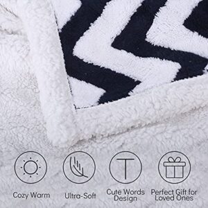 Ailemei Sherpa Fleece Throw Blanket with Creative Embroidered Words Patch, Reversible Fuzzy Soft Fluffy Bed Blankets for Winter, Black Chevron