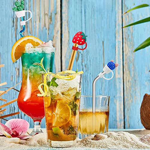 12pcs Straw Covers Cap Straw Covers Cap SiliconeTips Lids Cute Dust-proof Straw Plugs for 6-8 mm Straws Summer Hawaii Straw Toppers for Party Supplies