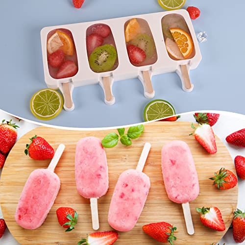 WMKGG Popsicle Silicone Molds Set, 2 PCS Ice Cream Molds with 50 Wooden Sticks for Cake Pop, Ice Pop, Cakesicles, (Standard Size/White)