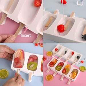 WMKGG Popsicle Silicone Molds Set, 2 PCS Ice Cream Molds with 50 Wooden Sticks for Cake Pop, Ice Pop, Cakesicles, (Standard Size/White)