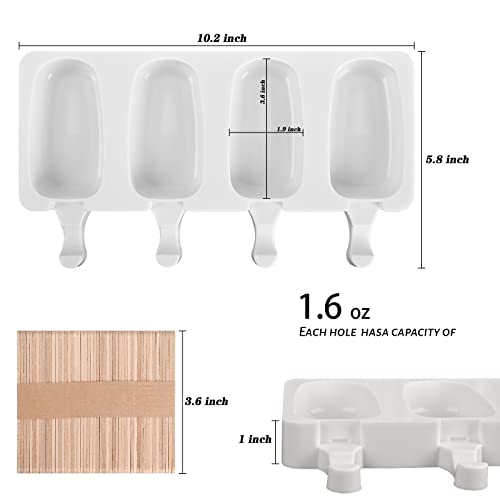 WMKGG Popsicle Silicone Molds Set, 2 PCS Ice Cream Molds with 50 Wooden Sticks for Cake Pop, Ice Pop, Cakesicles, (Standard Size/White)