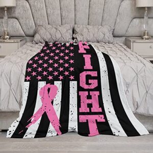 Fight Pink Ribbon USA Flag Throw Blanket for Couch Bed Flannel Lap Blanket Lightweight Cozy Plush Blanket for All Seasons 40"x60"