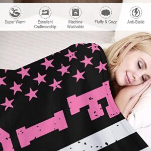 Fight Pink Ribbon USA Flag Throw Blanket for Couch Bed Flannel Lap Blanket Lightweight Cozy Plush Blanket for All Seasons 40"x60"