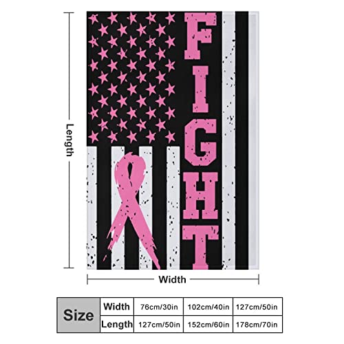 Fight Pink Ribbon USA Flag Throw Blanket for Couch Bed Flannel Lap Blanket Lightweight Cozy Plush Blanket for All Seasons 40"x60"