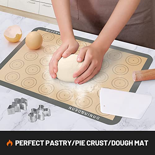 Silicone Baking Mats Set of 7 Reusable Nonstick Macarons Food Safe Half Sheets, Rolling Pin, Dough Scraper, Oil brush, Cookie Cutters, Oven Liner,Fondant/Pie Crust Mat Supplies for All