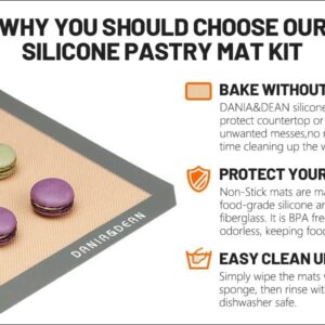 Silicone Baking Mats Set of 7 Reusable Nonstick Macarons Food Safe Half Sheets, Rolling Pin, Dough Scraper, Oil brush, Cookie Cutters, Oven Liner,Fondant/Pie Crust Mat Supplies for All