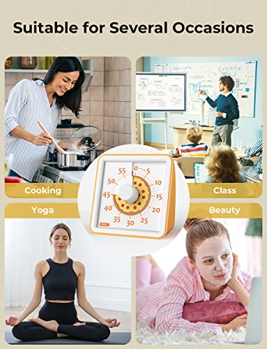 LIORQUE 60 Minute Visual Timer for Kids, Visual Countdown Timer for Classroom Office Kitchen with 'Pizza' Pattern Design, Pomodoro Timer with Silent Operation (Batteries Included) - Orange …