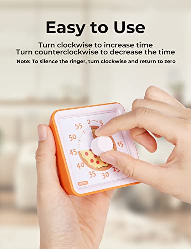 LIORQUE 60 Minute Visual Timer for Kids, Visual Countdown Timer for Classroom Office Kitchen with 'Pizza' Pattern Design, Pomodoro Timer with Silent Operation (Batteries Included) - Orange …