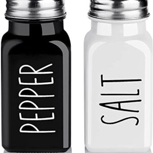 Bivvclaz Salt and Pepper Shakers Set, Cute Glass Spice Shaker with Stainless Steel Lid, Black and White Kitchen Table Decor and Accessories for Counter, for Kitchen Wedding Gifts, 2.7oz Each