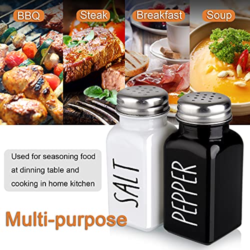 Bivvclaz Salt and Pepper Shakers Set, Cute Glass Spice Shaker with Stainless Steel Lid, Black and White Kitchen Table Decor and Accessories for Counter, for Kitchen Wedding Gifts, 2.7oz Each