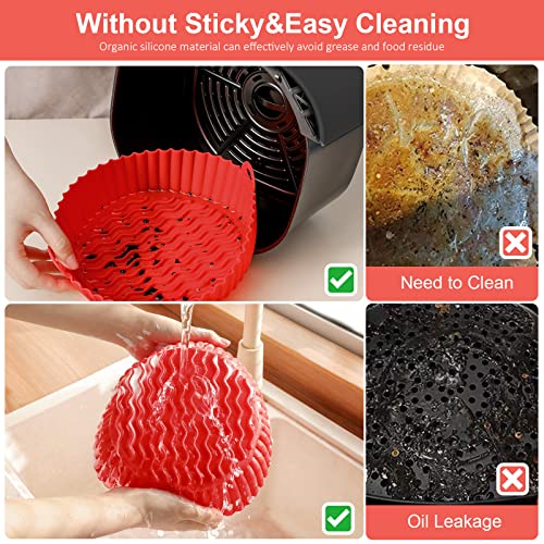 (3PCS) Air Fryer Silicone Liners with Air Fryer Magnetic Cheat Sheet, for 3 to 8Qt Air Fryer, Food-Grade Reusable Silicone, Replacement of Flammable Disposable Parchment Paper(8 Inch)