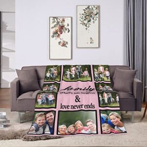 Personalized Blanket With Family Member Photos, Where Life Begins And Love Never Ends,Throws Fuzzy Blanket Gifts For Family Lovers Friends Couples Gifts Valentine’S Mother’S, W40"xL50"(102cmx127cm)