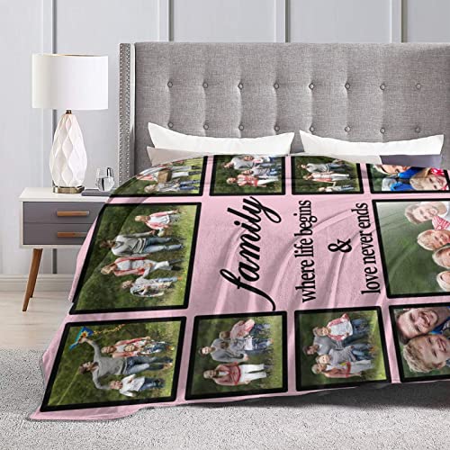 Personalized Blanket With Family Member Photos, Where Life Begins And Love Never Ends,Throws Fuzzy Blanket Gifts For Family Lovers Friends Couples Gifts Valentine’S Mother’S, W40"xL50"(102cmx127cm)