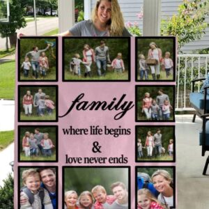 Personalized Blanket With Family Member Photos, Where Life Begins And Love Never Ends,Throws Fuzzy Blanket Gifts For Family Lovers Friends Couples Gifts Valentine’S Mother’S, W40"xL50"(102cmx127cm)