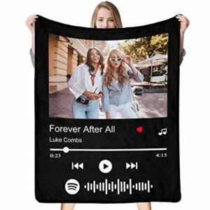 Personalized Blanket Best Friend Birthday Gifts for Women, Spotify Code Music Blanket with BFF Photo Custom Long Distance Friendship Blanket for Bestie Throw Blanket with Song Artist for Sister 30x40