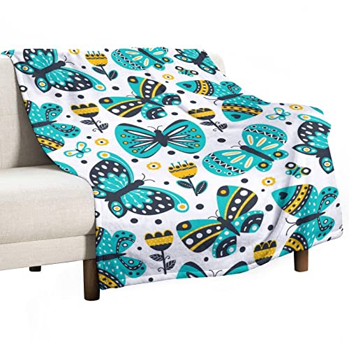 Colorful Romantic Butterflies Throw Blanket for Couch Bed Flannel Lap Blanket Lightweight Cozy Plush Blanket for All Seasons 50"x70"