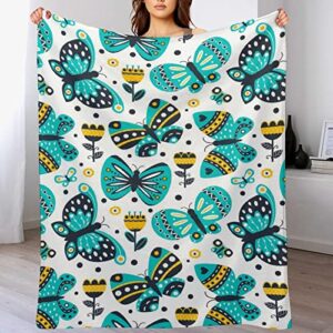 Colorful Romantic Butterflies Throw Blanket for Couch Bed Flannel Lap Blanket Lightweight Cozy Plush Blanket for All Seasons 50"x70"