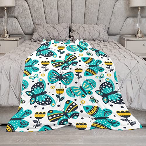 Colorful Romantic Butterflies Throw Blanket for Couch Bed Flannel Lap Blanket Lightweight Cozy Plush Blanket for All Seasons 50"x70"