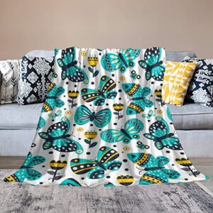 Colorful Romantic Butterflies Throw Blanket for Couch Bed Flannel Lap Blanket Lightweight Cozy Plush Blanket for All Seasons 50"x70"