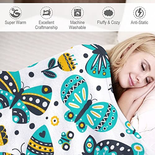 Colorful Romantic Butterflies Throw Blanket for Couch Bed Flannel Lap Blanket Lightweight Cozy Plush Blanket for All Seasons 50"x70"