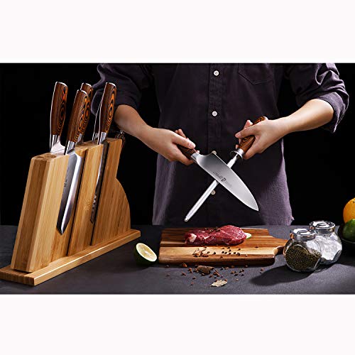 TUO Honing Steel for All Kitchen Knives Daily Sharpening Maintenance - High Carbon German Stainless Steel with Pakkawood Handle - 9-inch Sharpening Rod with Case - Fiery Phoenix Series