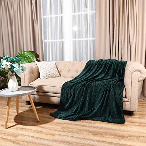 4 Pcs Large Soft Fleece Throw Blanket 50 x 70 Inch Jacquard Weave Leaves Pattern Blanket Lightweight Cozy Flannel Blanket for Most Season Sofa Bed Couch Warm Decorative Washable Blanket (Dark Green)