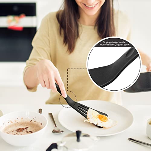 HOTEC Heat Resistant Silicone Slotted Fish Turner Spatula Set Flipper Spatulas for Cooking Non Stick Cookware Strong Dishwasher Safe Black