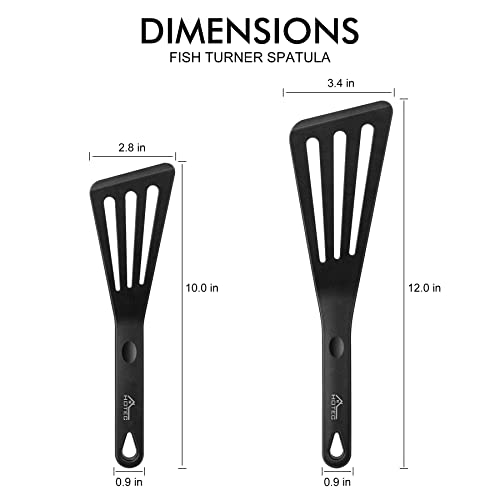 HOTEC Heat Resistant Silicone Slotted Fish Turner Spatula Set Flipper Spatulas for Cooking Non Stick Cookware Strong Dishwasher Safe Black