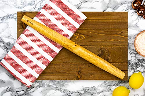 French Rolling Pin for Baking Pizza Dough, Pie & Cookie in wood - Essential Kitchen utensil tools gift ideas for bakers 18 inch Pins