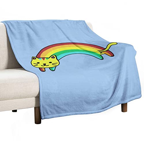 Rainbow Cat Throw Blanket for Couch Bed Flannel Lap Blanket Lightweight Cozy Plush Blanket for All Seasons 30"x50"