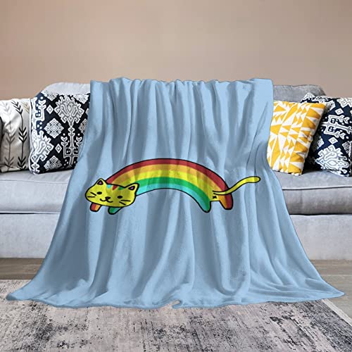 Rainbow Cat Throw Blanket for Couch Bed Flannel Lap Blanket Lightweight Cozy Plush Blanket for All Seasons 30"x50"