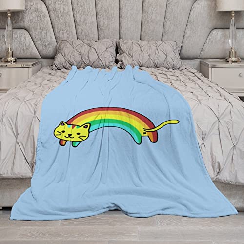 Rainbow Cat Throw Blanket for Couch Bed Flannel Lap Blanket Lightweight Cozy Plush Blanket for All Seasons 30"x50"