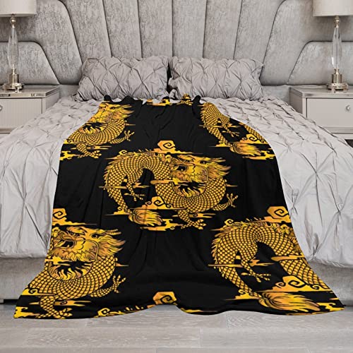 Traditional Eastern Dragons Throw Blanket for Couch Bed Flannel Lap Blanket Lightweight Cozy Plush Blanket for All Seasons 40"x60"