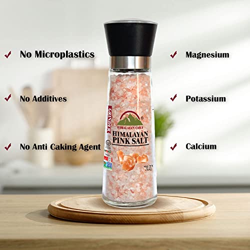 Himalayan Chef Pink Salt and Pepper Grinder Set of 2 - Adjustable Ceramic Himalayan Salt Grinder & Pepper Grinder - Tall Glass Salt and Pepper Shakers - Pepper Mill & Salt Mill, Large (5351AX2)