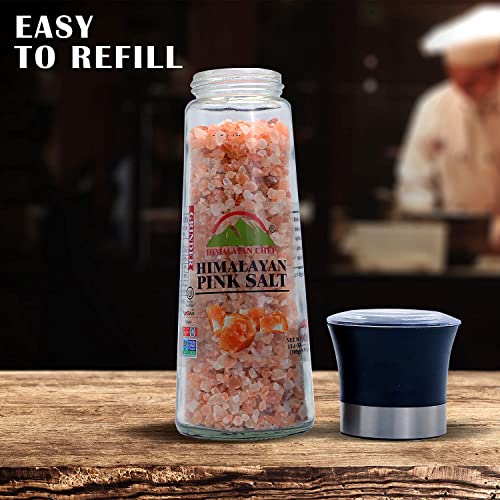 Himalayan Chef Pink Salt and Pepper Grinder Set of 2 - Adjustable Ceramic Himalayan Salt Grinder & Pepper Grinder - Tall Glass Salt and Pepper Shakers - Pepper Mill & Salt Mill, Large (5351AX2)