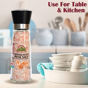 Himalayan Chef Pink Salt and Pepper Grinder Set of 2 - Adjustable Ceramic Himalayan Salt Grinder & Pepper Grinder - Tall Glass Salt and Pepper Shakers - Pepper Mill & Salt Mill, Large (5351AX2)