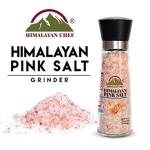 Himalayan Chef Pink Salt and Pepper Grinder Set of 2 - Adjustable Ceramic Himalayan Salt Grinder & Pepper Grinder - Tall Glass Salt and Pepper Shakers - Pepper Mill & Salt Mill, Large (5351AX2)