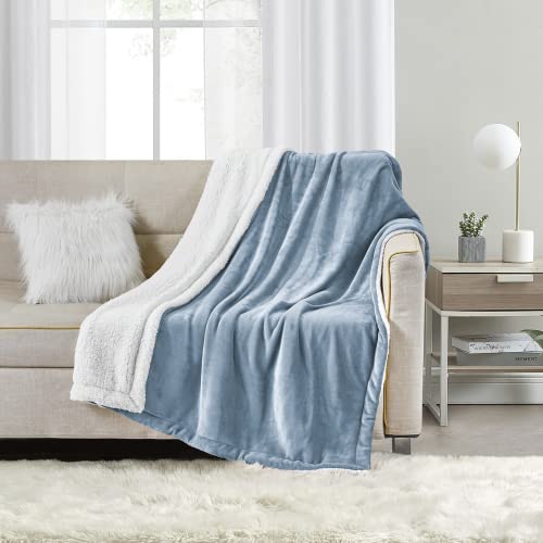 BOURINA Sherpa Fleece Blankets Flannel Throw for Couch Sofa Throw Size - 50x60 Inches Blue,Thick Cozy Warm Soft Blanket for Bed, Sofa, Camping Travel Blanket