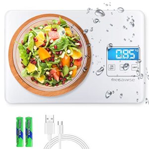 megawise precision food scale, 33lb waterproof rechargeable digital kitchen scale, 1g/0.04oz precise graduation, weight grams and ounces for cooking baking, 5 units conversion, tare function